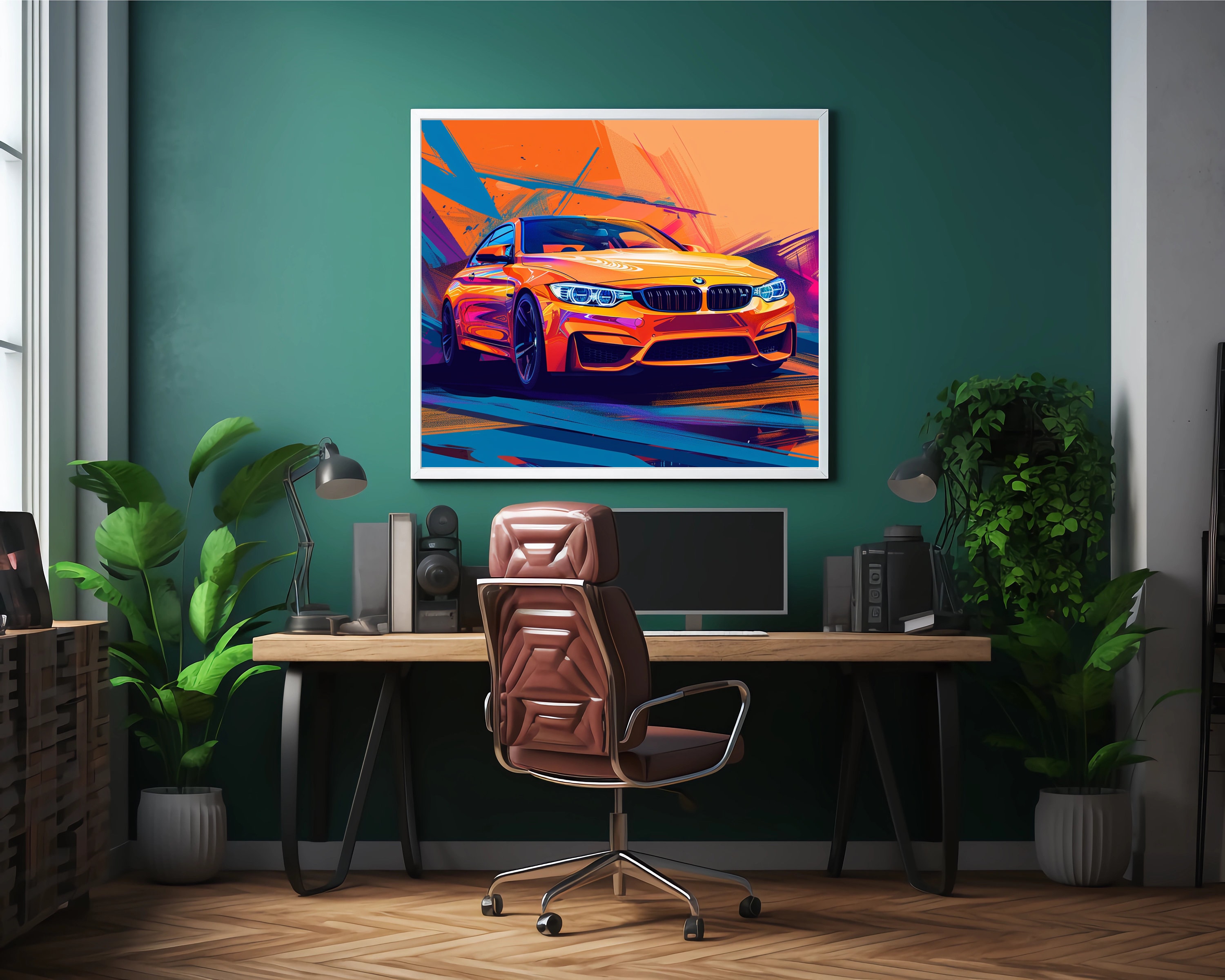 Digital BMW M4 Art Abstract Modern Car Illustration Orange Futuristic ...