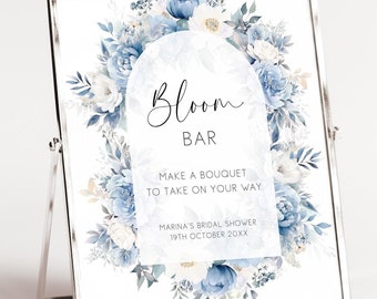 Flower Bar Blue Sign Template for Baby Shower, Wedding, Dusty Blue ...