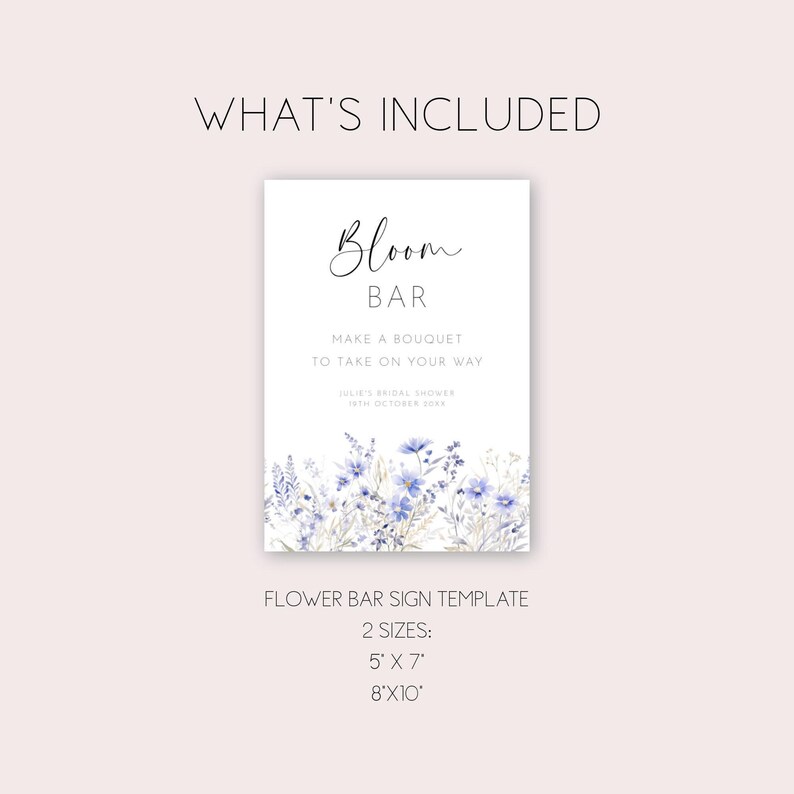 Dusty Blue Flower Bar Sign, Printable Wildflower Bloom Bar Template ...