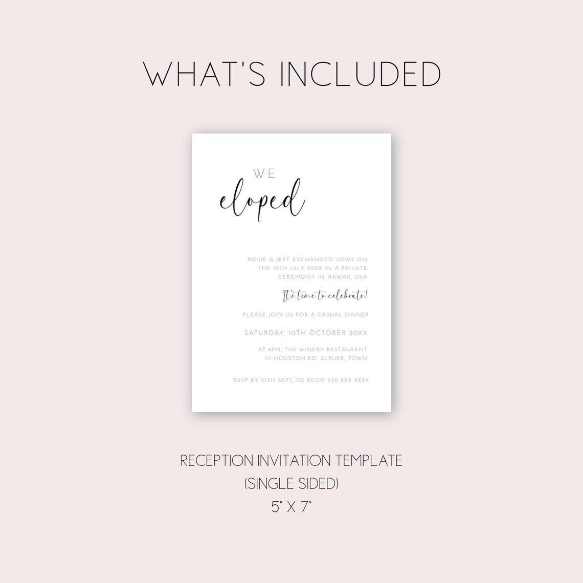 We Eloped Reception Invitation Template, Minimalist Intimate Wedding ...