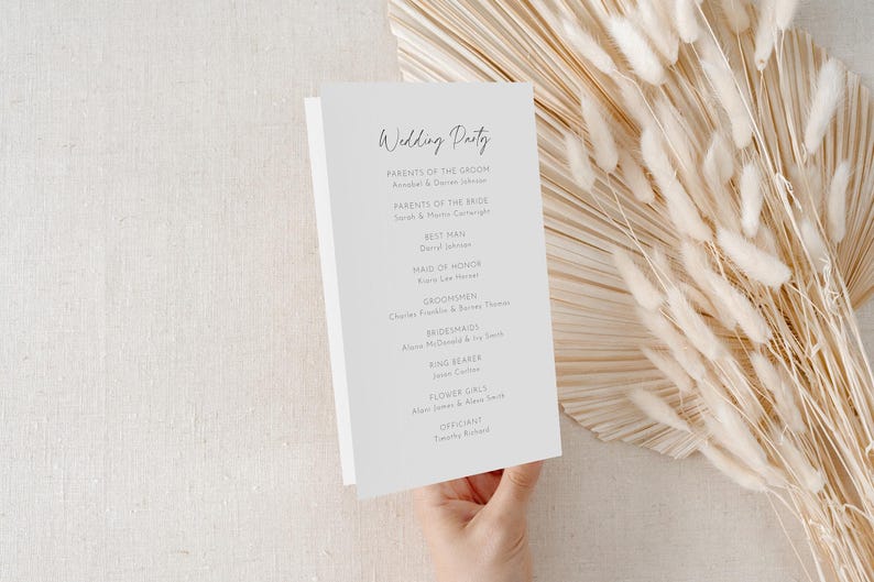 Folded Minimalist Wedding Program Booklet, Editable Template, Ceremony ...