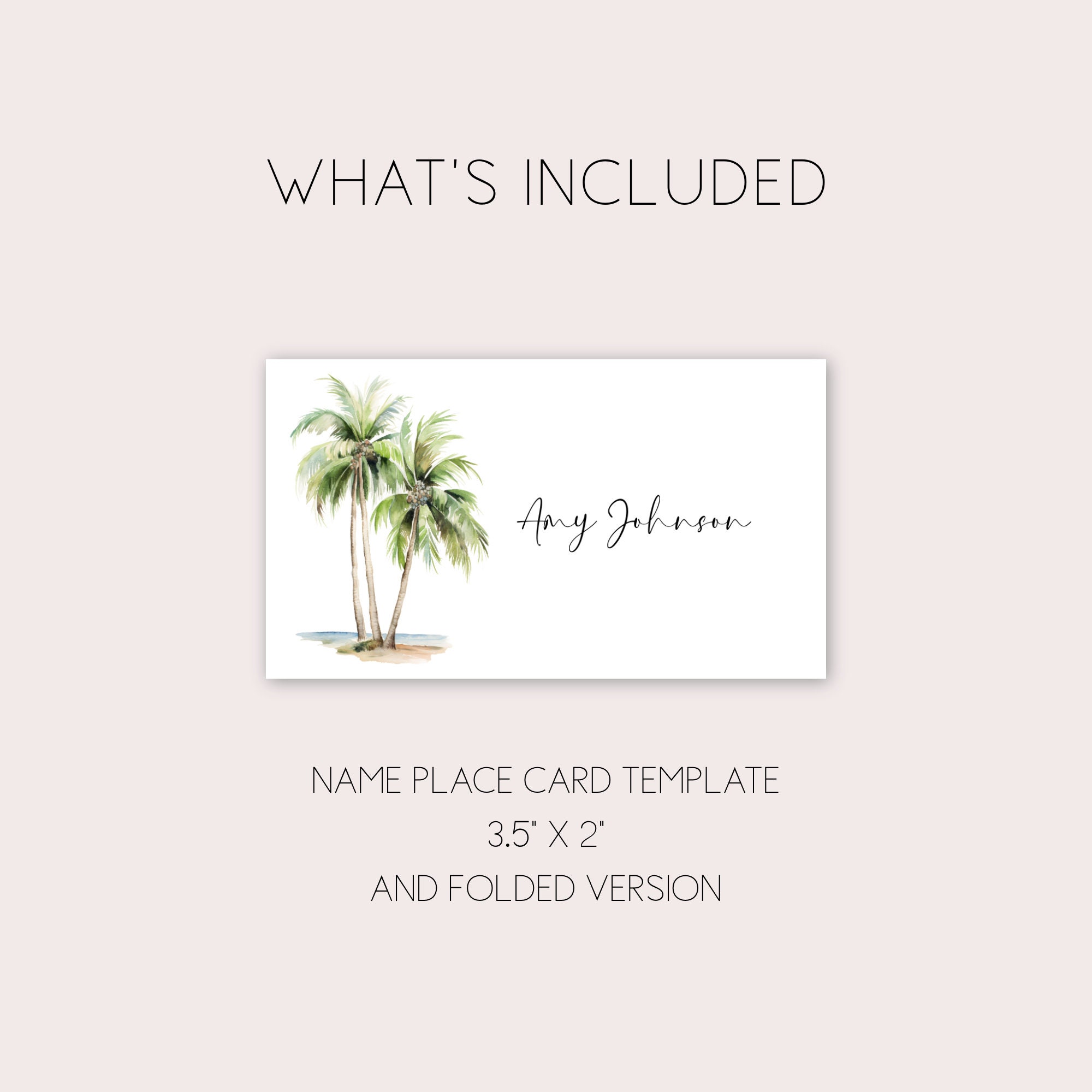 Palm Tree Name Cards for Wedding, Editable Template, Tropical Bridal ...