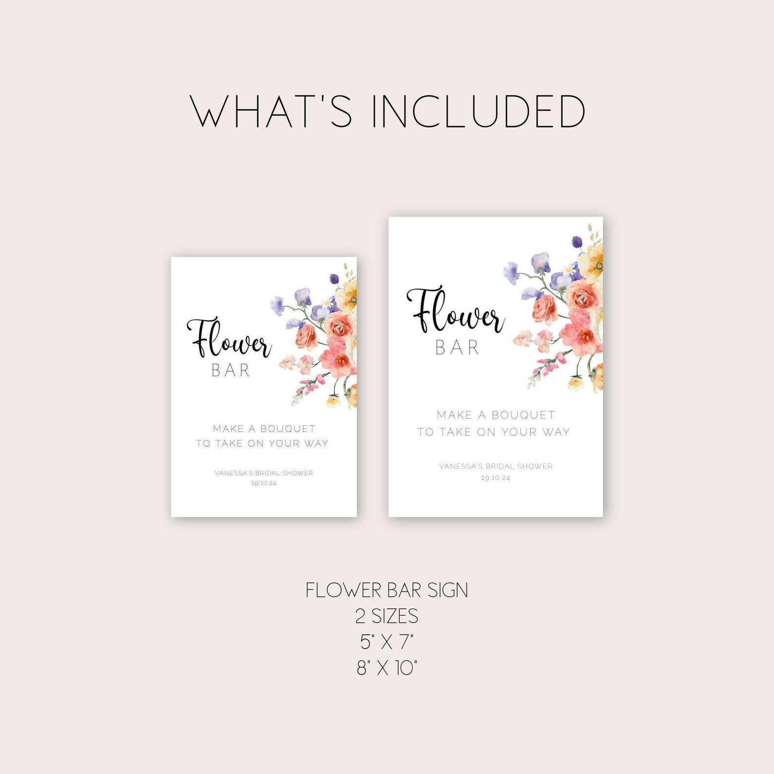 Flower Bar Sign, Editable Flower Station Template, Bridal Shower ...