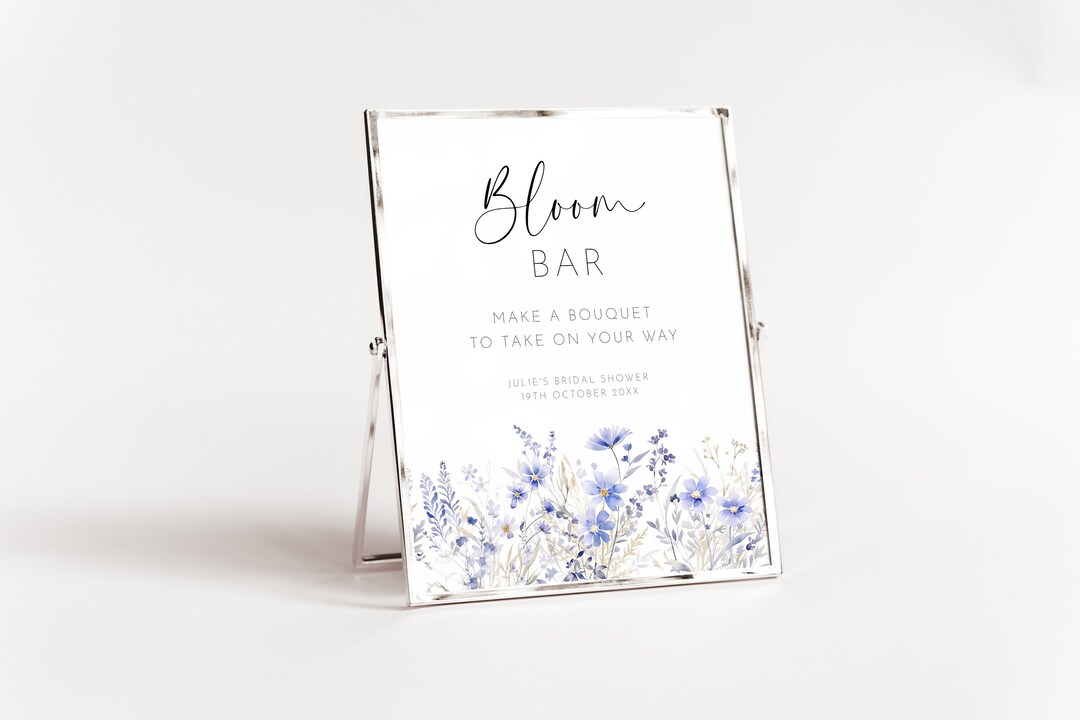 Dusty Blue Flower Bar Sign, Printable Wildflower Bloom Bar Template ...