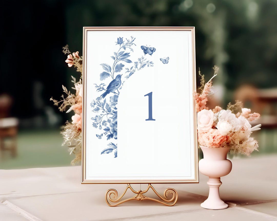 Dusty Blue Table Numbers, Editable Template, Toile De Jouy Wedding ...