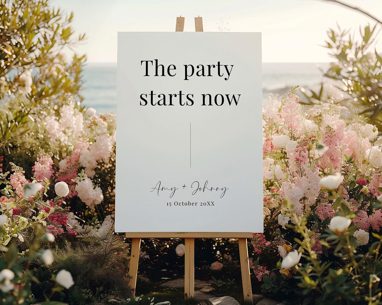 The Party Starts Now Wedding Sign, Editable Template, Modern Minimalist ...