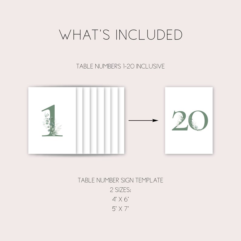 Minimalist Sage Green Wedding Table Number Sign, Eucalpytus Leaves ...
