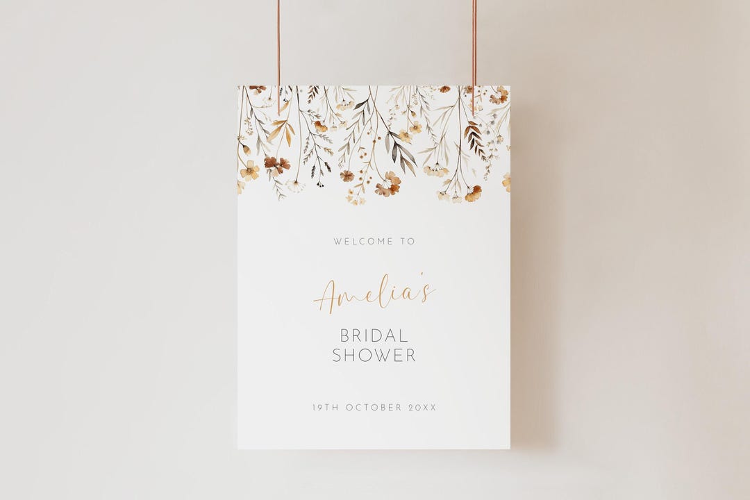 Wildflower Bridal Shower Welcome Sign Template, Boho Floral Autumn ...