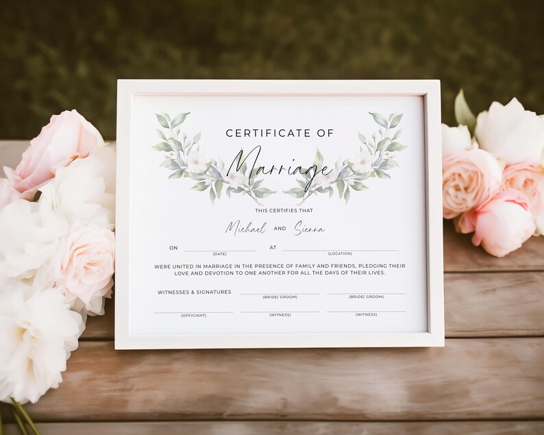 Marriage Certificate Template, Printable Wedding Keepsake, Custom ...