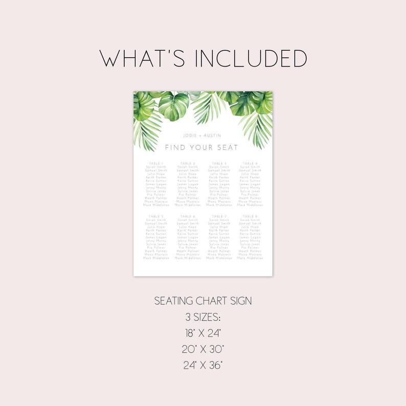 Tropical Beach Wedding Seating Chart Template, Find Your Seat Plan ...