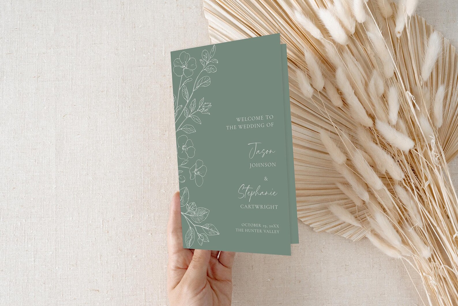 Folded Sage Green Wedding Program Booklet, Editable Template, Ceremony ...
