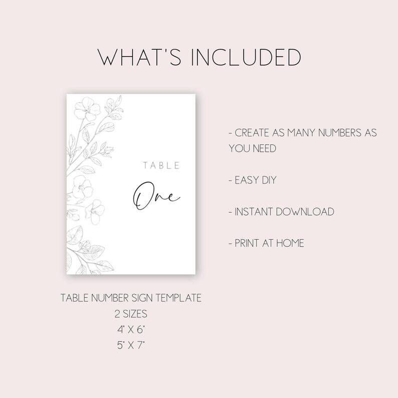 Hand Drawn Floral Table Numbers, DIY Editable Template, Minimalist ...