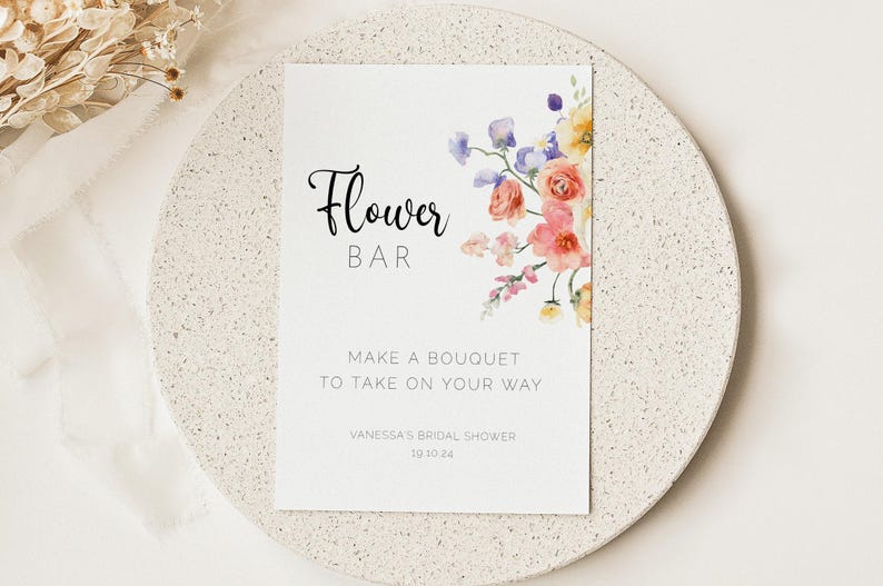 Flower Bar Sign, Editable Flower Station Template, Bridal Shower ...