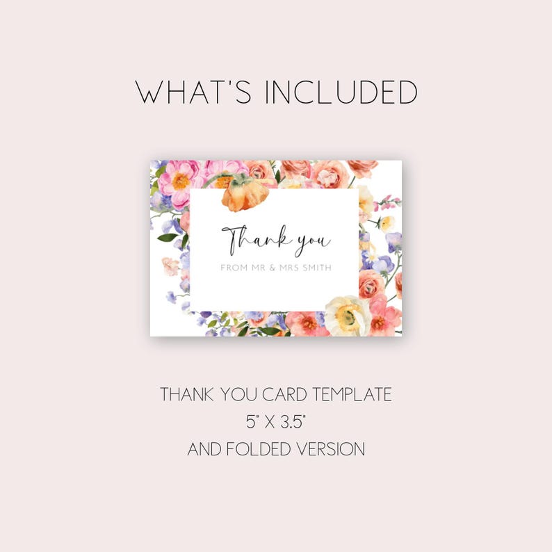 Colorful Floral Wedding Thank You Card Template, Editable Bridal Thanks ...