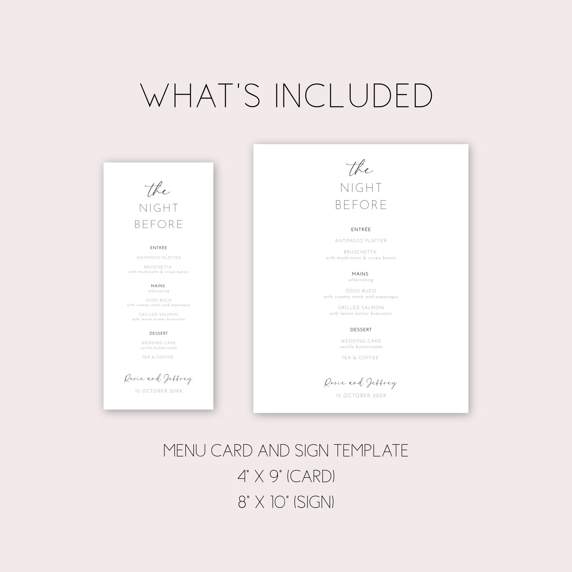 Rehearsal Dinner Menu Card & Table Sign Template, Editable Modern ...
