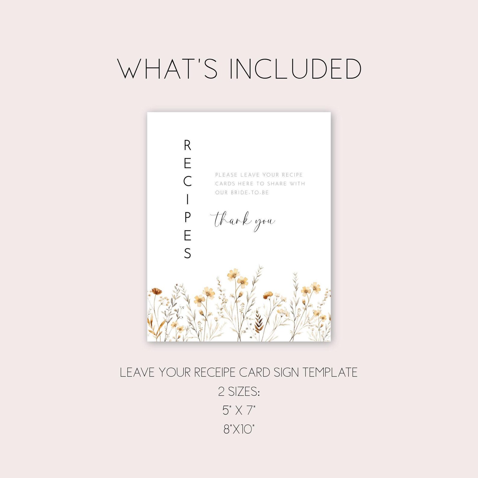 Boho Floral Recipe Card Table Sign Editable Template, Fall Wedding ...