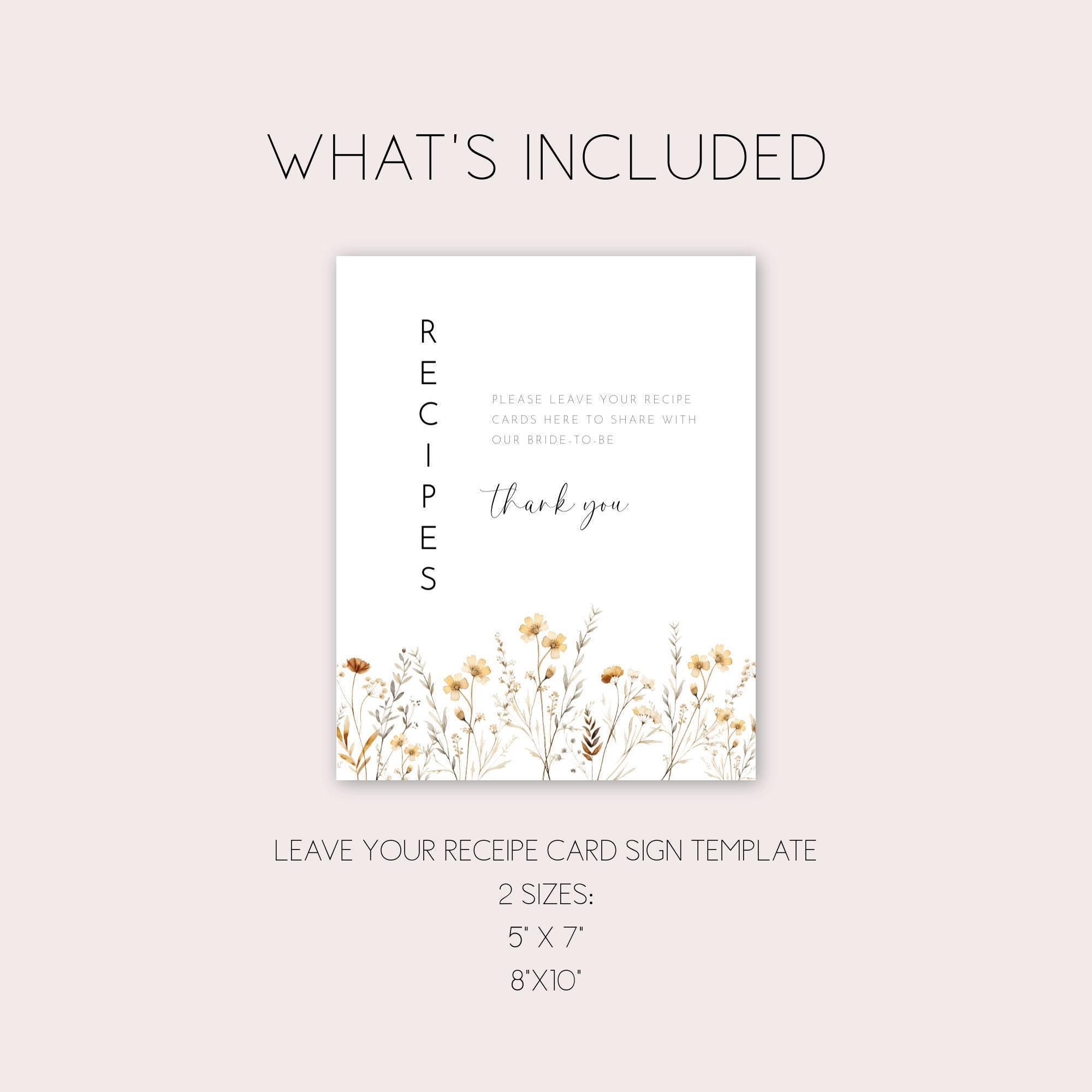 Boho Floral Recipe Card Table Sign Editable Template, Fall Wedding ...
