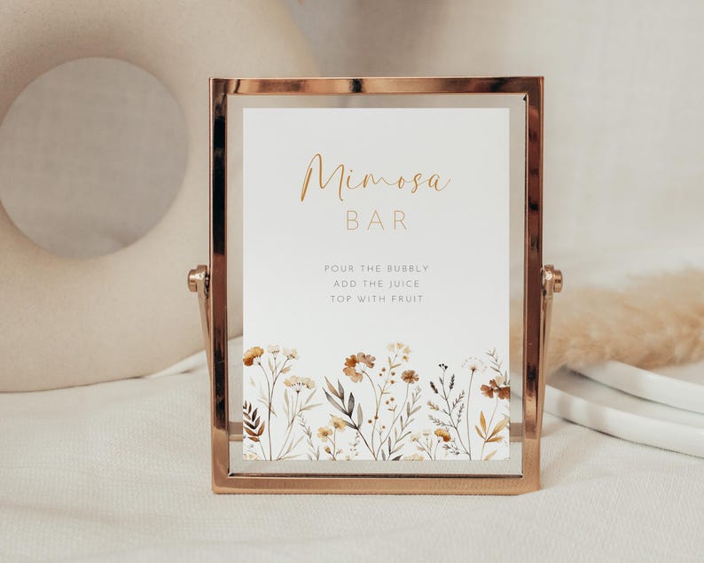 Boho Floral Mimosa Bar Sign, Editable Template, Fall Wedding Bubbly Bar ...