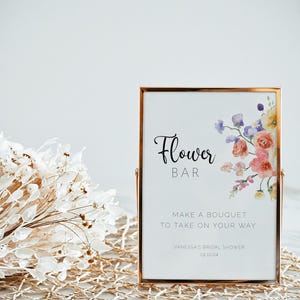 Flower Bar Sign, Editable Flower Station Template, Bridal Shower ...