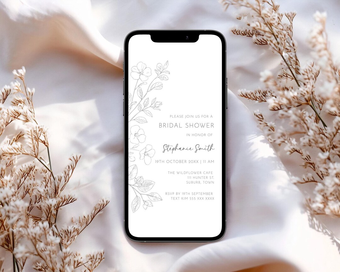 Hand Drawn Floral Digital Bridal Shower Invitation, Editable Mobile ...