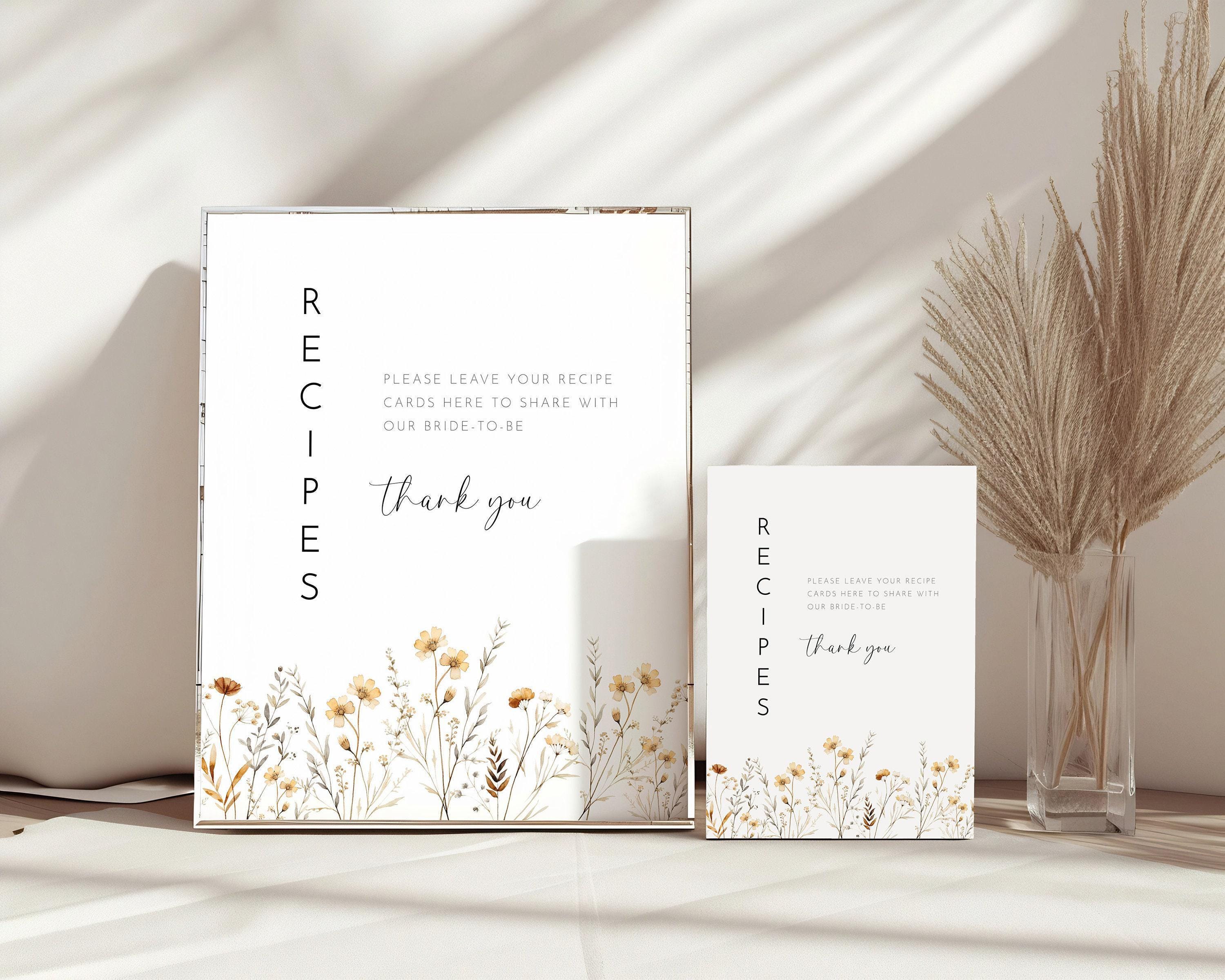 Boho Floral Recipe Card Table Sign Editable Template, Fall Wedding ...