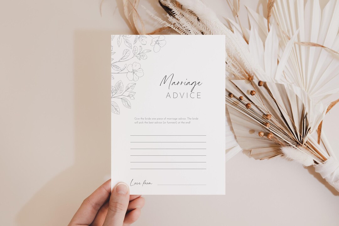 Marriage Advice Card Template, Printable Minimalist Wedding Shower ...