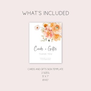 Boho Floral Wedding Cards and Gifts Sign, Editable and Printable Peach ...