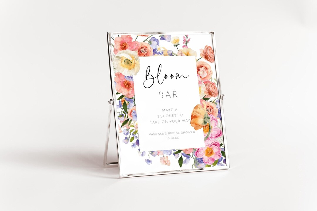 Colorful Floral Flower Bar Sign, Printable Bouquet Bar Template, Build ...