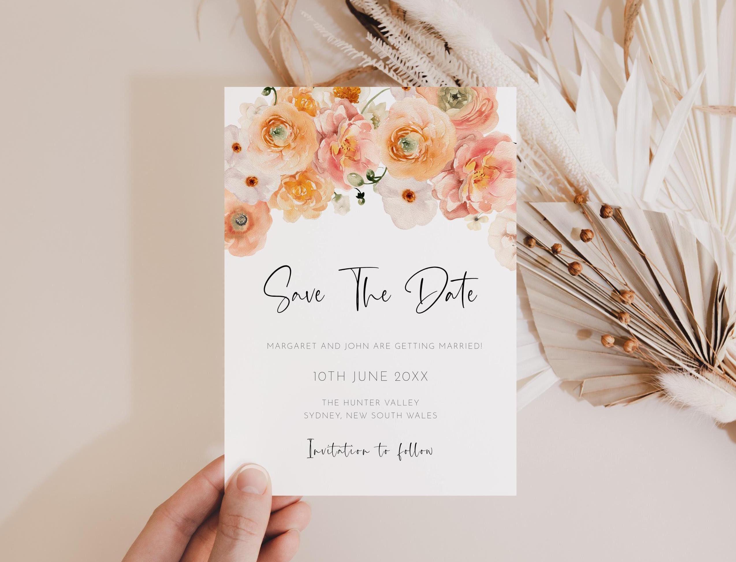 Boho Floral Save the Date Invitation, Editable Template, Love in Bloom ...