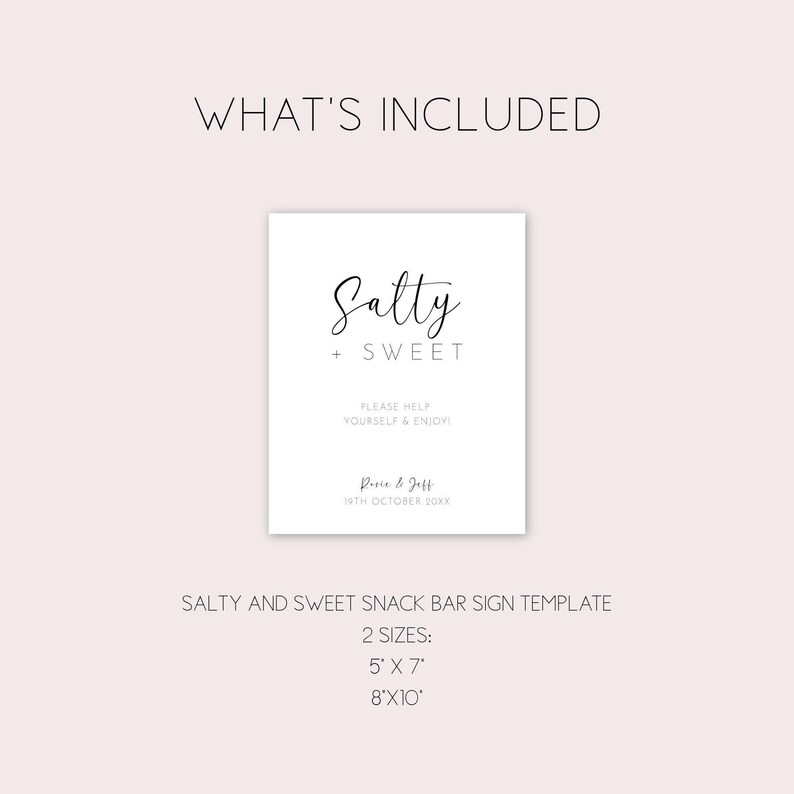 Salty and Sweet Printable Bar Sign, Editable Wedding Favor Sign ...