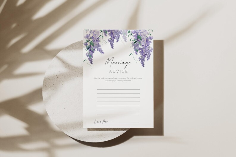 Marriage Advice Card Template, Printable Wedding Advice Cards Wisteria ...