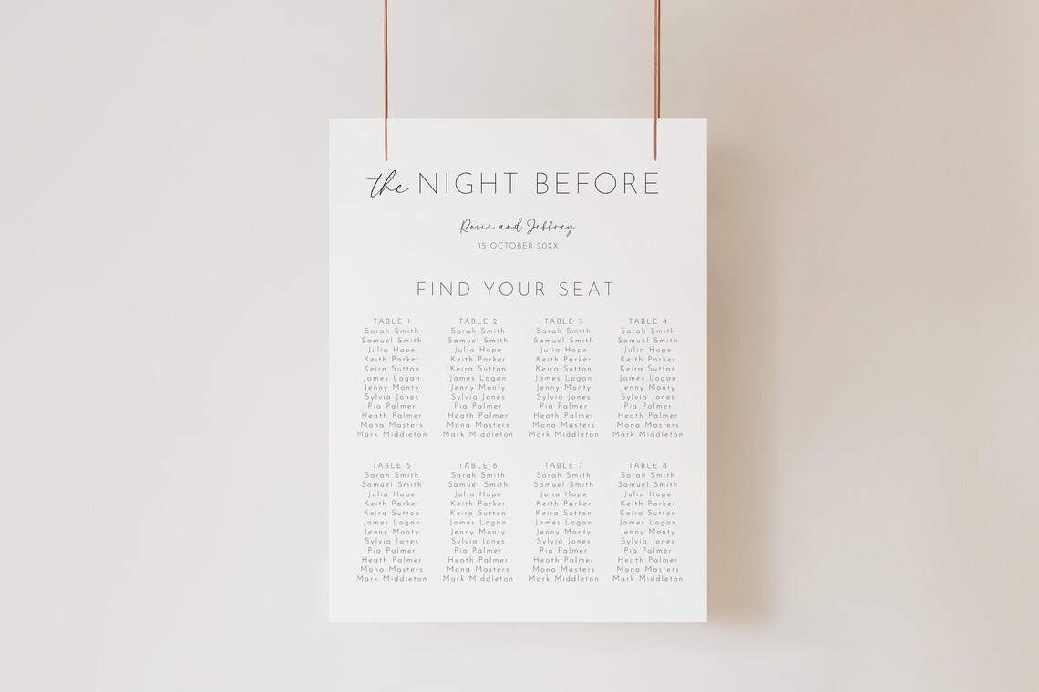 Rehearsal Dinner Seating Chart Template, the Night Before Seating Plan Sign, DIY Editable ...