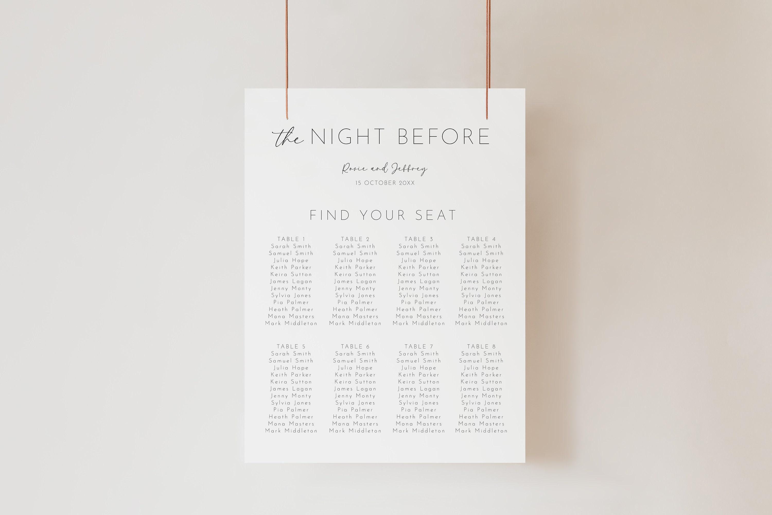 Rehearsal Dinner Seating Chart Template, the Night Before Seating Plan ...