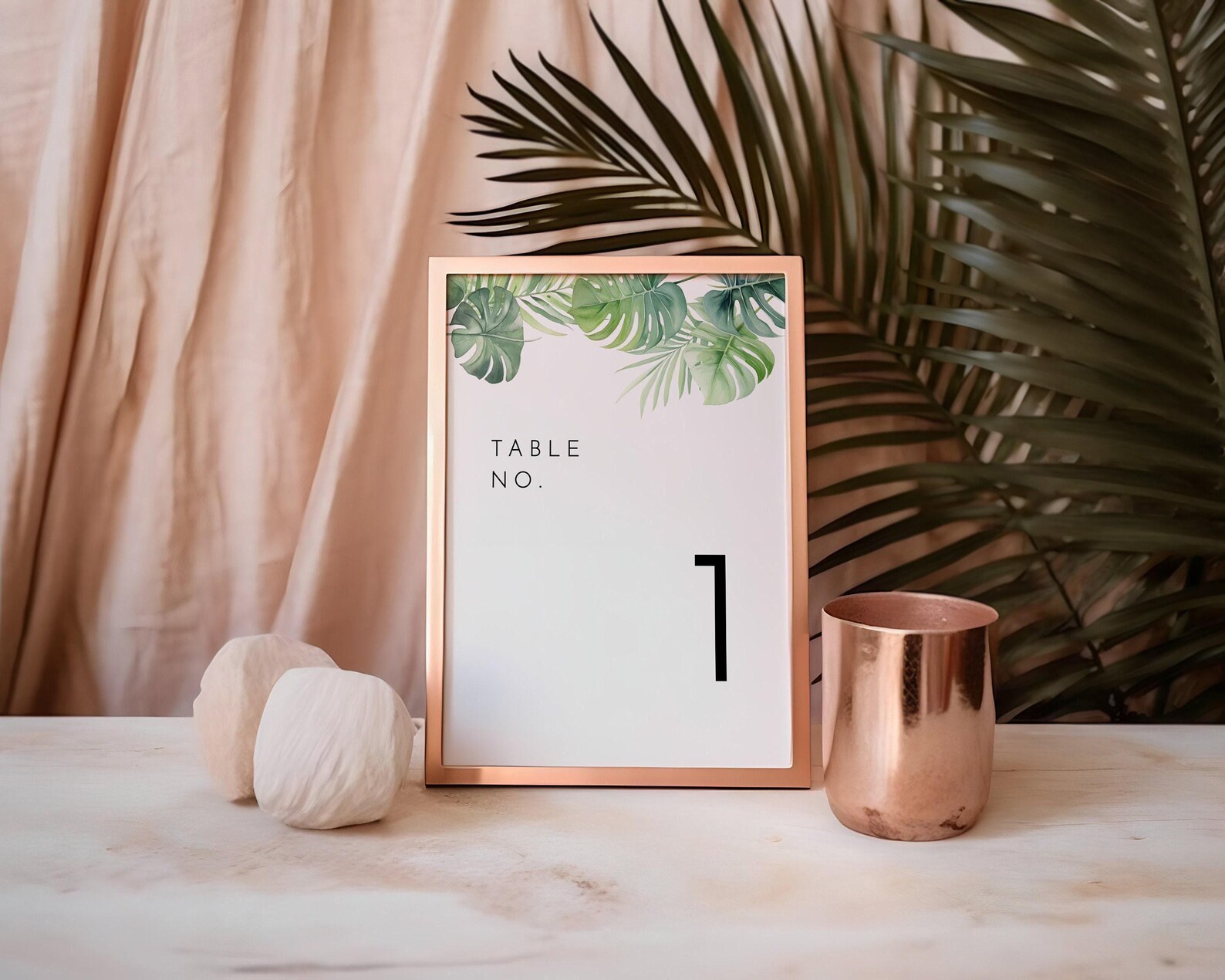 Tropical Wedding Table Number Sign, Palm Leaves Table Signage, Monstera ...