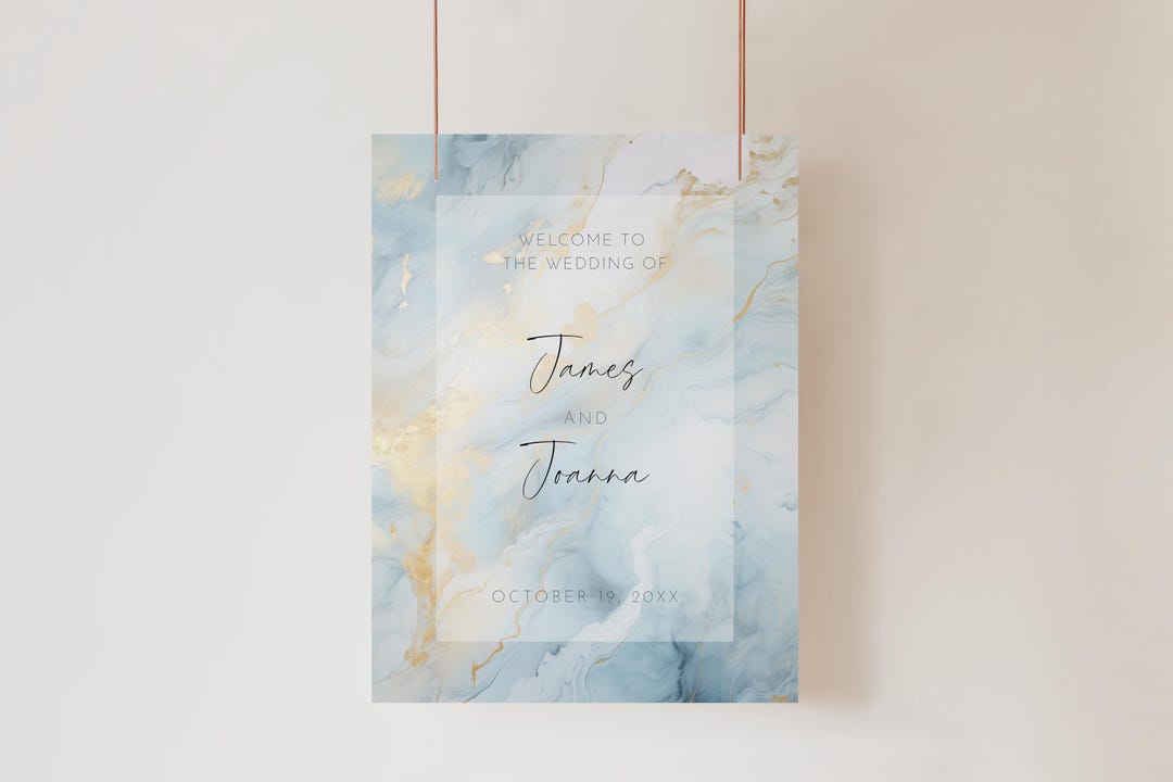 Welcome to Our Wedding Sign Editable Template, Dusty Blue and Gold ...