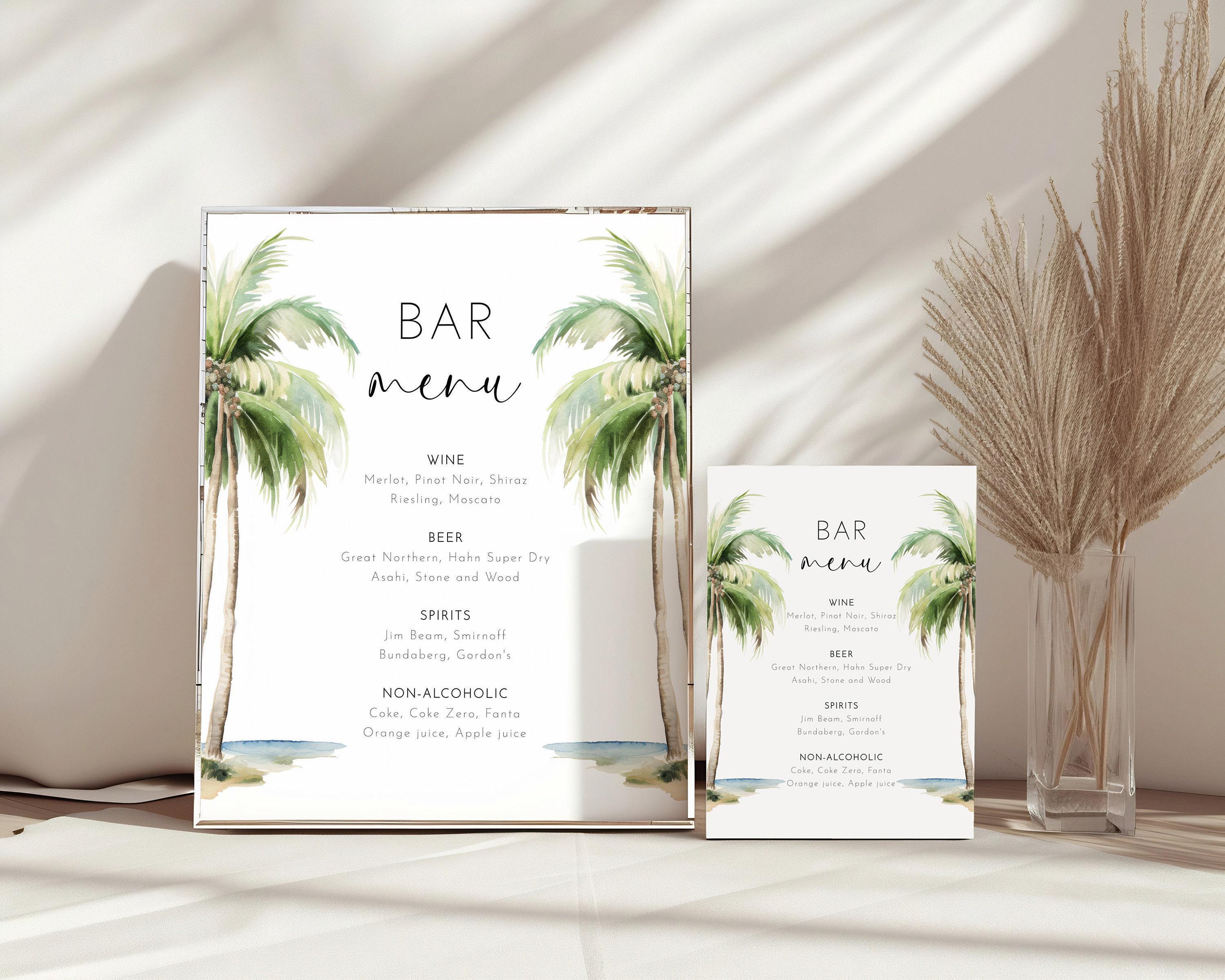 Palm Tree Bar Menu Sign, Editable Template, Beach Wedding Printable Bar ...