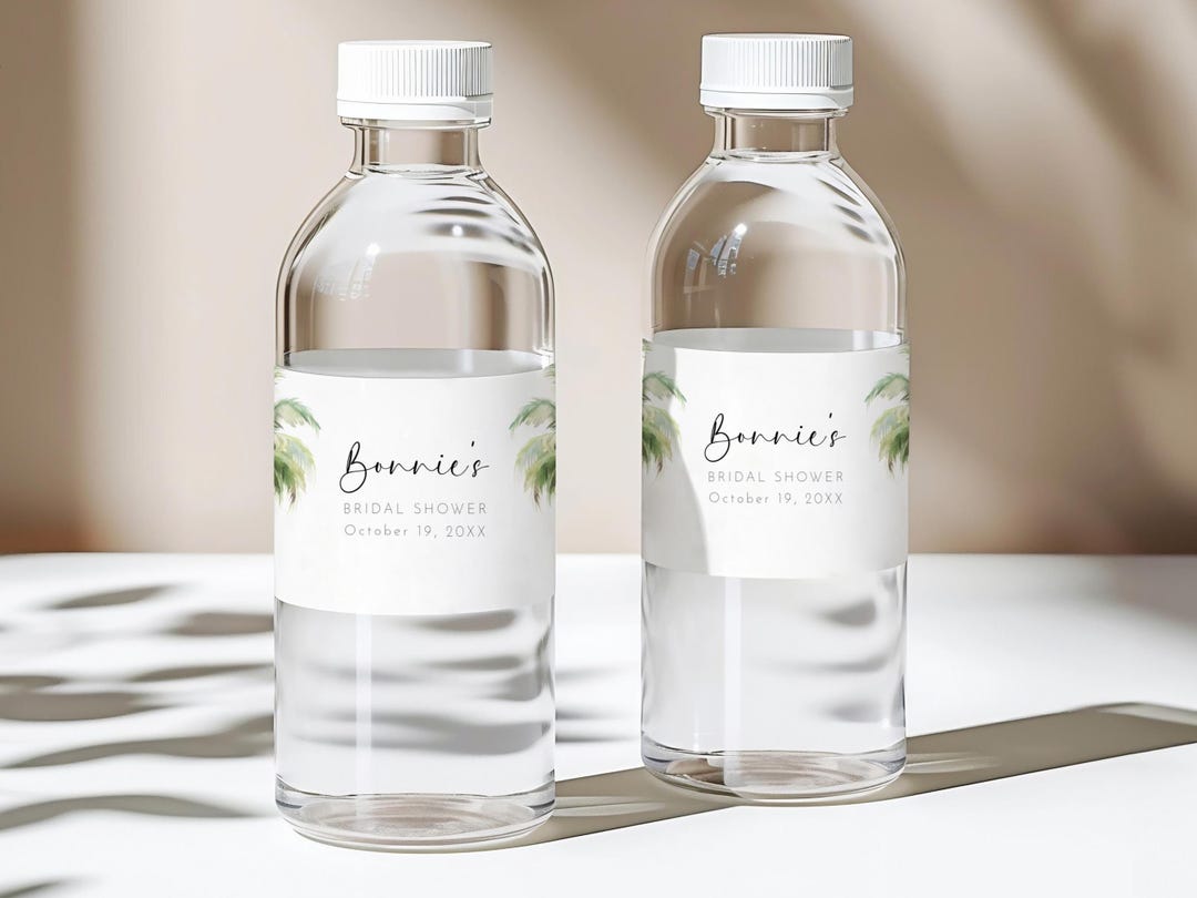 Water Bottle Label Template Editable, Tropical Bridal Shower Favors ...