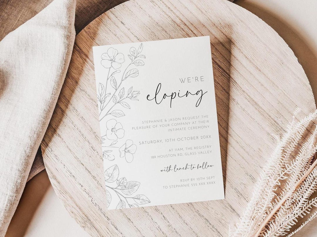 Elopement Invitation Editable Template, Minimal Intimate Wedding Fine ...