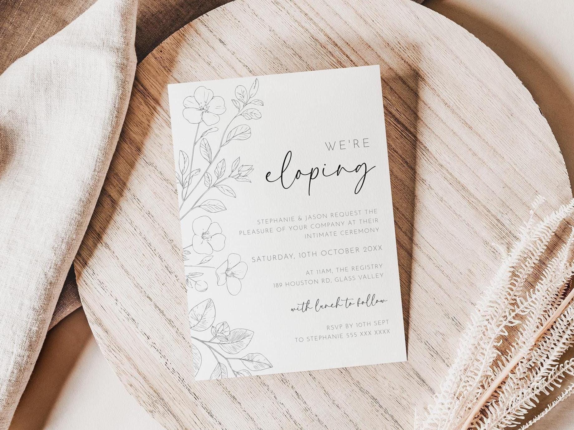 Elopement Invitation Editable Template, Minimal Intimate Wedding Fine ...
