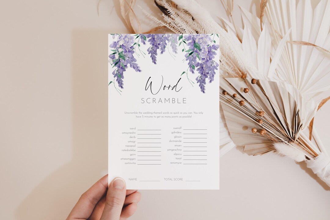 Word Scramble Bridal Shower Game Editable Template, Printable Wisteria ...