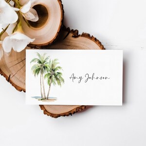 Palm Tree Name Cards for Wedding, Editable Template, Tropical Bridal ...