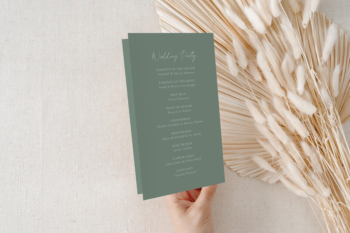 Folded Sage Green Wedding Program Booklet, Editable Template, Ceremony ...