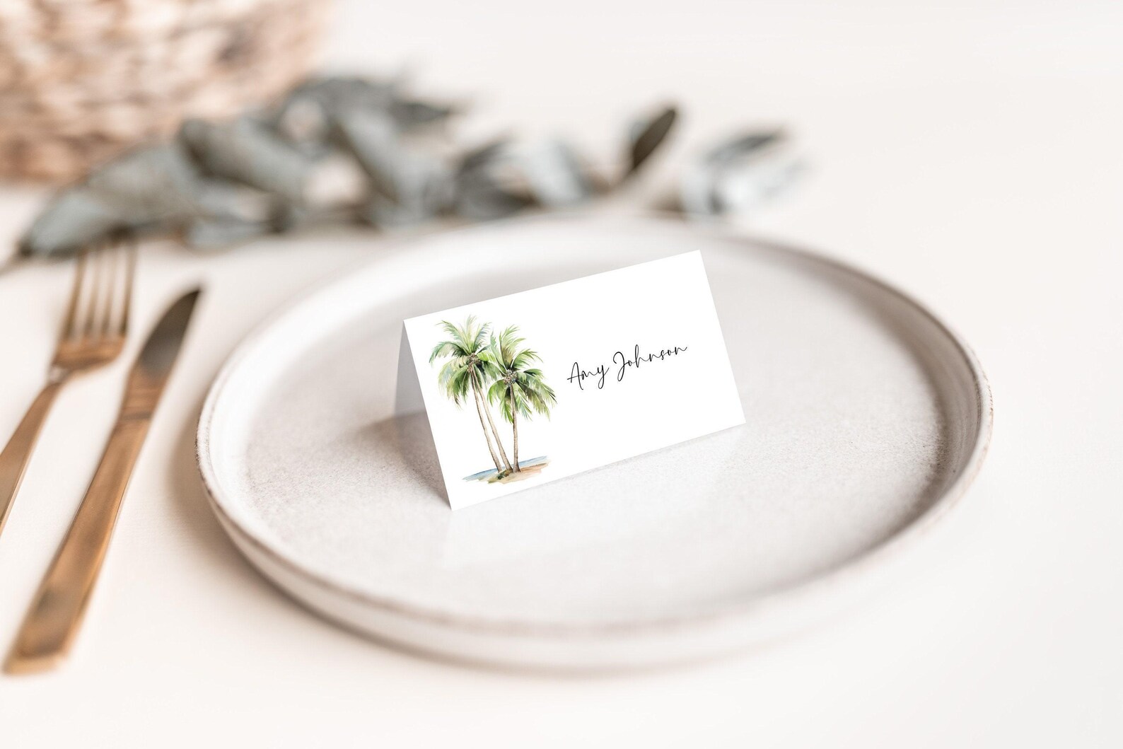 Palm Tree Name Cards for Wedding, Editable Template, Tropical Bridal ...