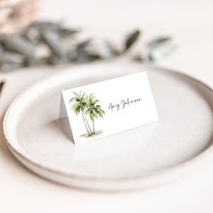 Palm Tree Name Cards for Wedding, Editable Template, Tropical Bridal ...