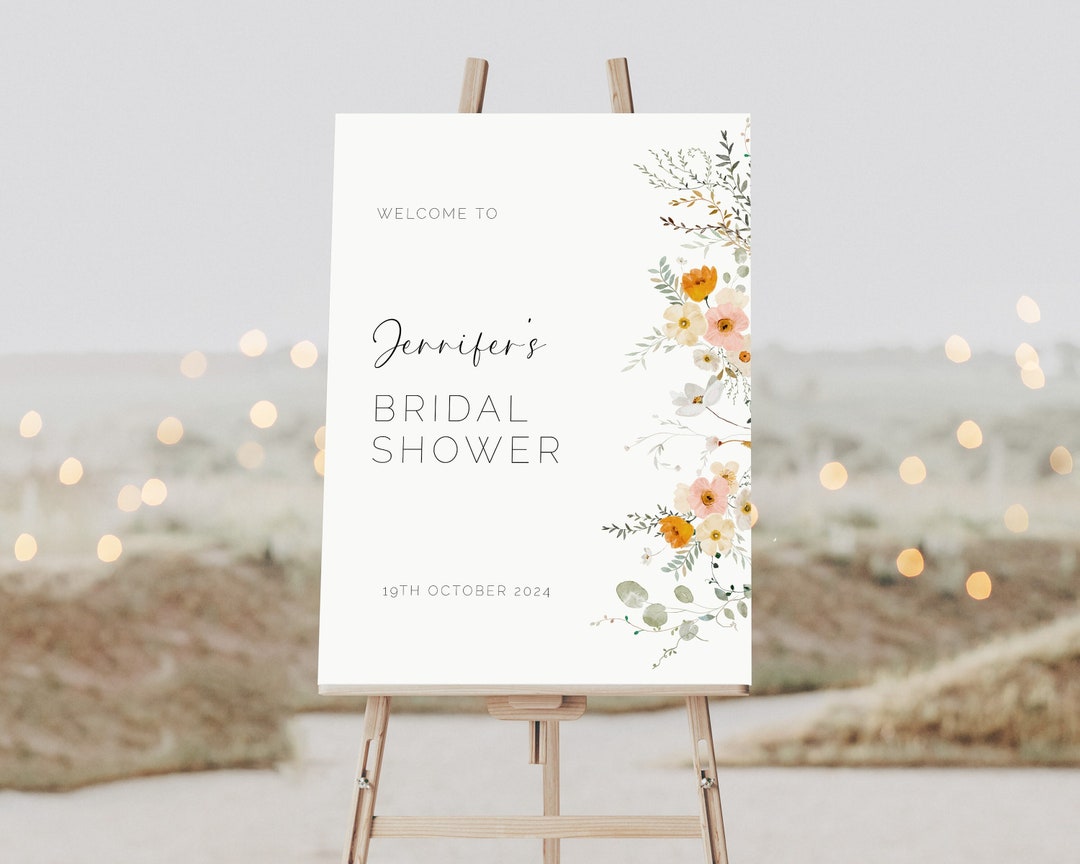 Boho Wildflower Bridal Shower Welcome Sign, Editable Template, Floral ...