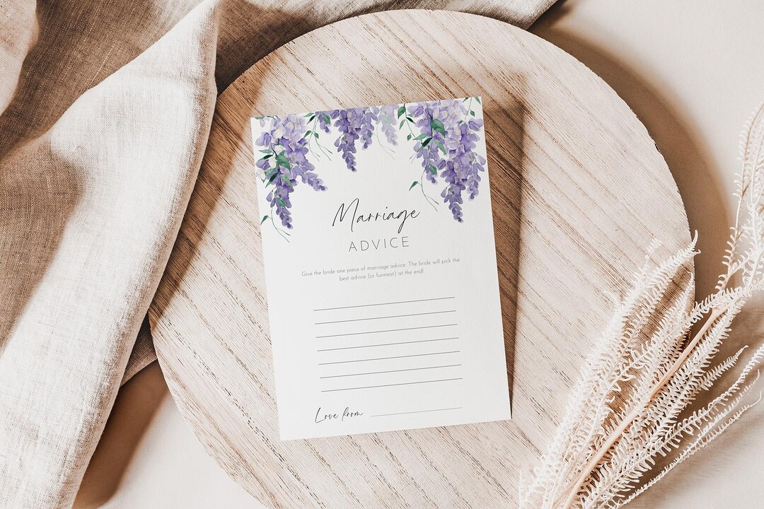 Marriage Advice Card Template, Printable Wedding Advice Cards Wisteria ...