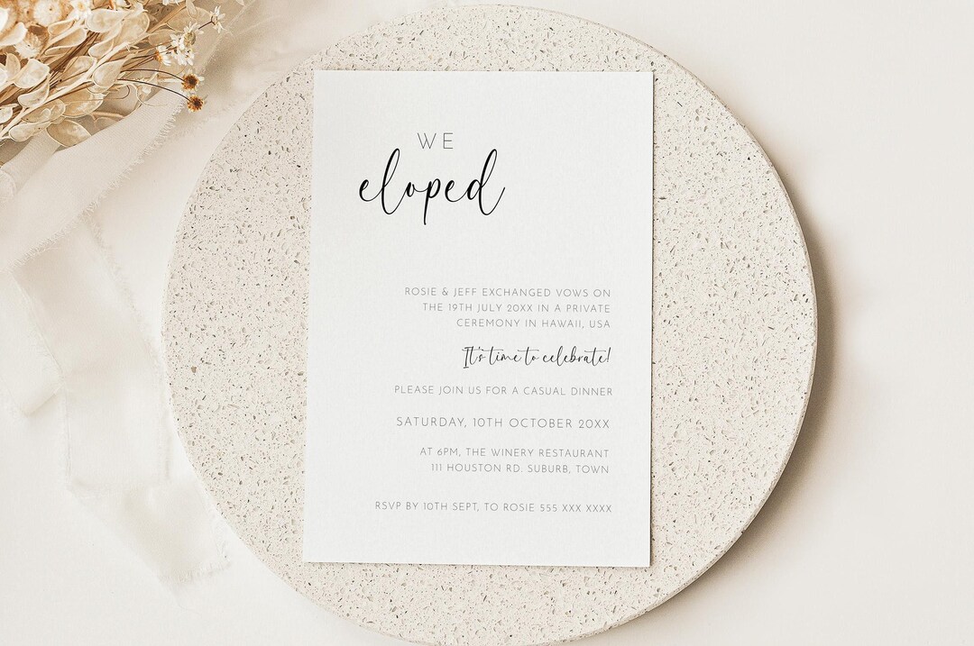 We Eloped Reception Invitation Template, Minimalist Intimate Wedding ...