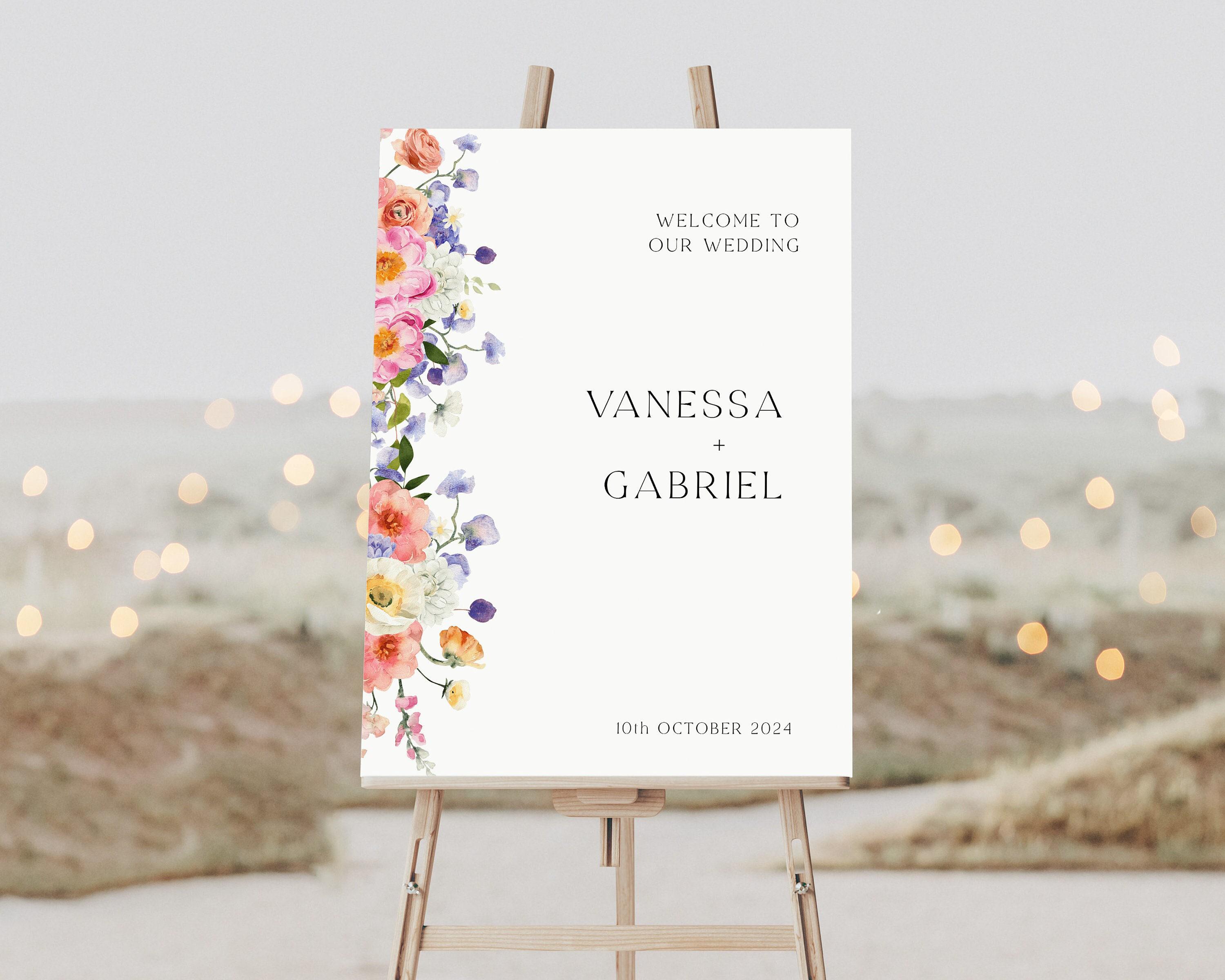 Colorful Floral Welcome Sign, Wedding Welcome Sign Template, Spring ...