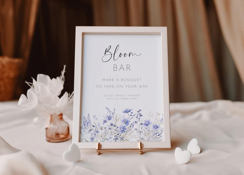 Dusty Blue Flower Bar Sign, Printable Wildflower Bloom Bar Template ...