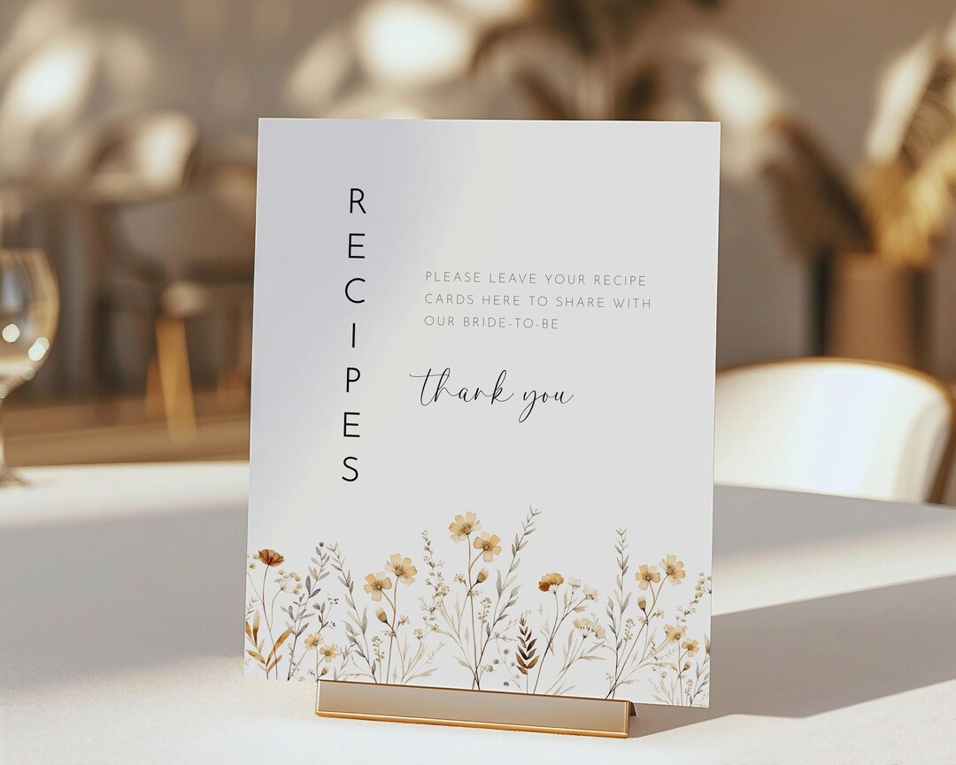 Boho Floral Recipe Card Table Sign Editable Template, Fall Wedding ...